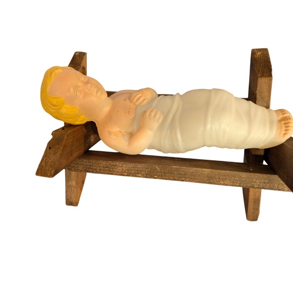 Holiday | Poloron Blowmold Ptn Baby Jesus Nativity Figure Wooden Manger ...